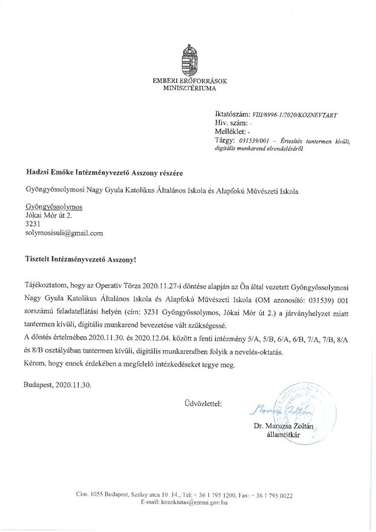 Digitális munkarend elrendelése 11.30-12.04. - Gyöngyössolymosi Nagy ...